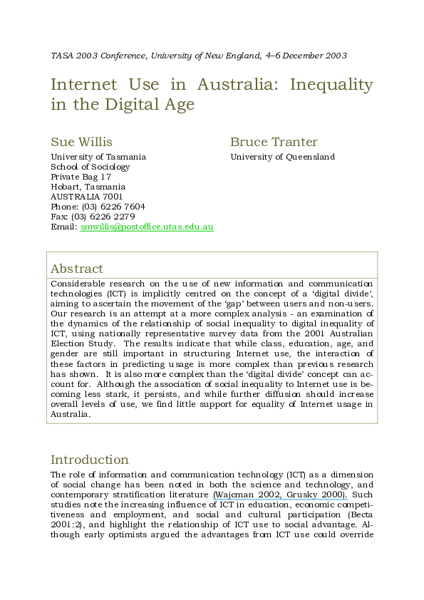 (PDF) Internet Use in Australia: Inequality in the Digital Age