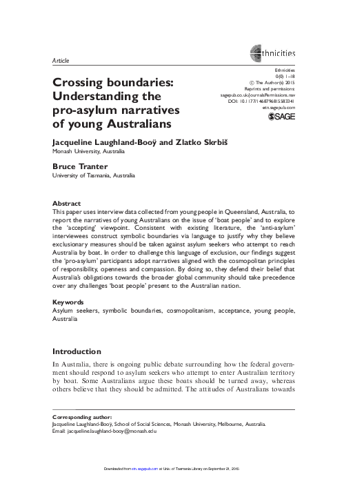 (PDF) ‘Crossing Boundaries: Understanding the pro-asylum narratives of young Australians’ in ...