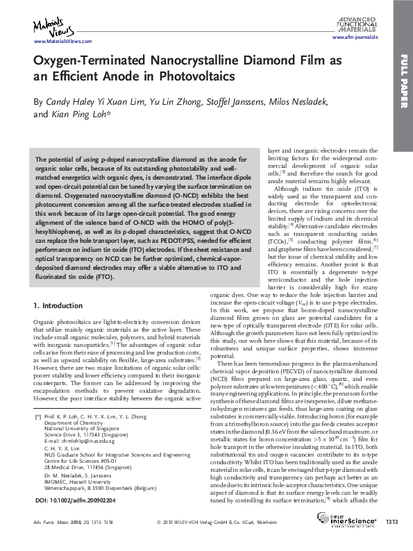 (PDF) Oxygen-Terminated Nanocrystalline Diamond Film as an Efficient ...