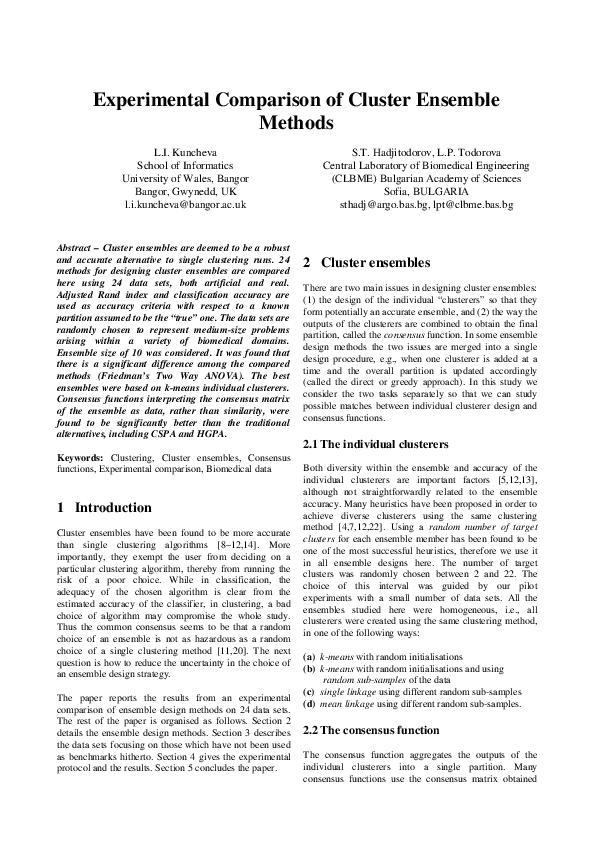 (PDF) Experimental Comparison of Cluster Ensemble Methods