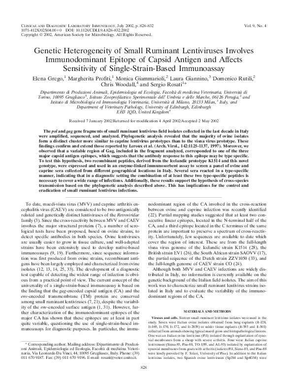 (PDF) Genetic Heterogeneity of Small Ruminant Lentiviruses Involves ...