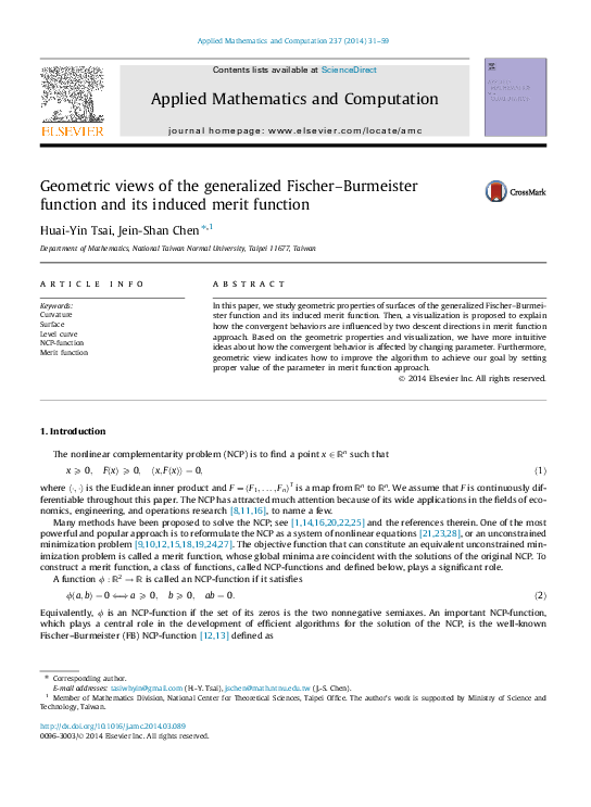 (PDF) Geometric views of the generalized Fischer–Burmeister function and its induced merit function