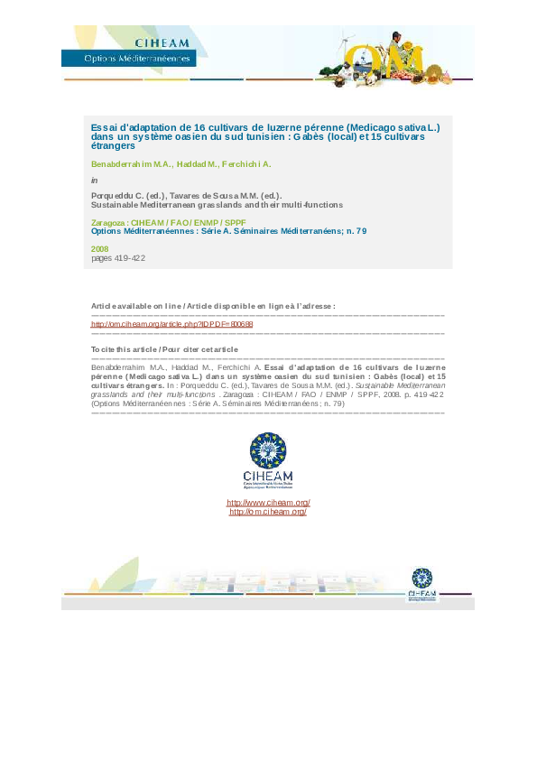 (PDF) Essai d'adaptation de 16 cultivars de luzerne pérenne (Medicago ...