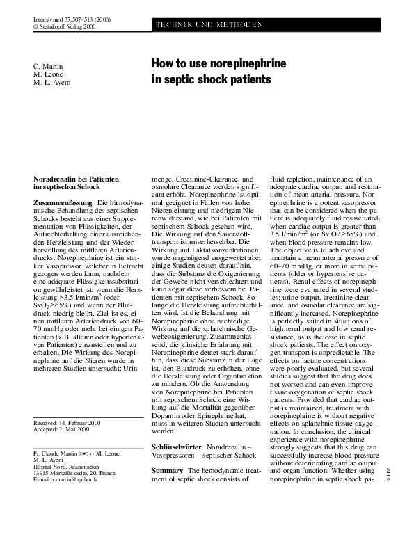 (PDF) How to use norepinephrine in septic shock patients