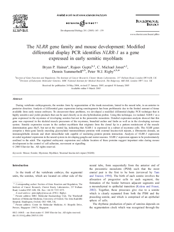 (PDF) The NLRR gene family and mouse development: Modified differential ...