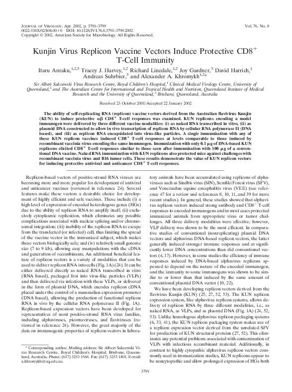 (PDF) Kunjin Virus Replicon Vaccine Vectors Induce Protective CD8+ T ...