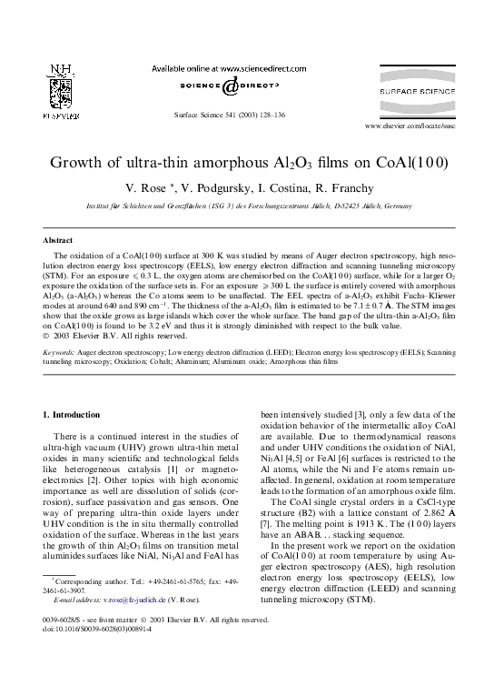 (PDF) Growth of ultra-thin amorphous Al2O3 films on CoAl()