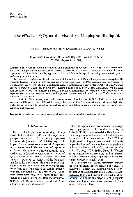(PDF) The effect of P2O5 on the viscosity of haplogranitic liquid