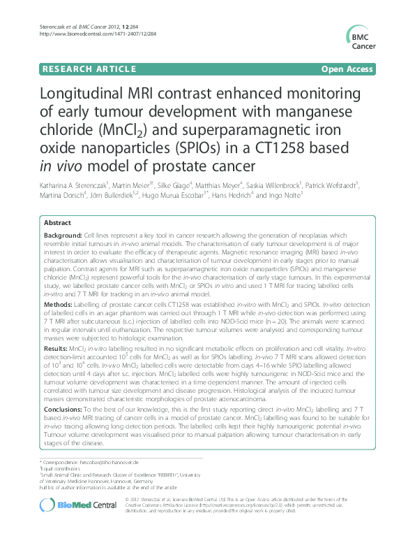 (PDF) Longitudinal MRI contrast enhanced monitoring of early tumour ...
