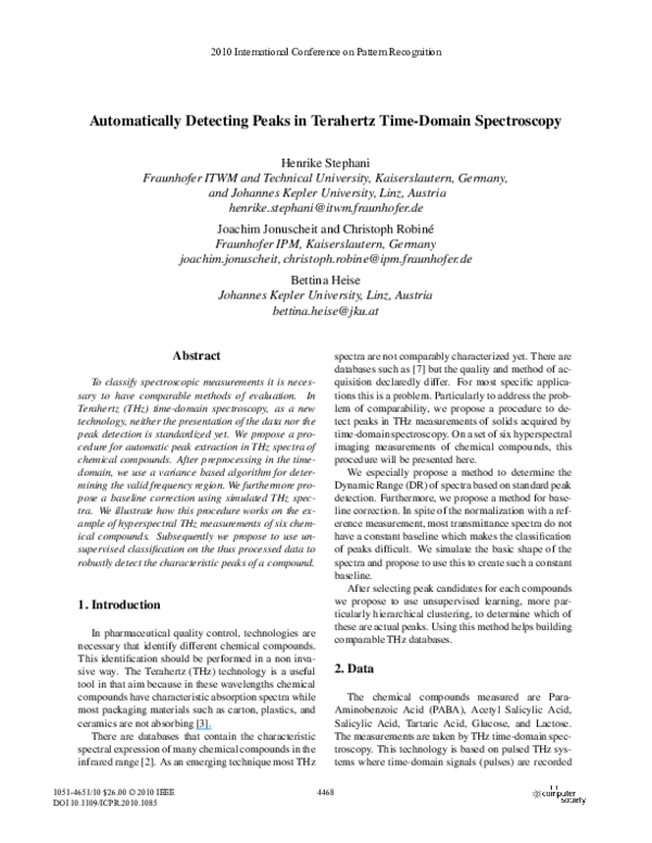 Pdf Automatically Detecting Peaks In Terahertz Time Domain Spectroscopy