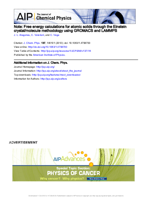 (PDF) Note: Free energy calculations for atomic solids through the ...