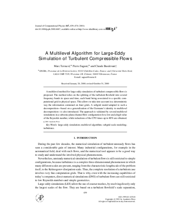 (PDF) A Multilevel Algorithm for Large-Eddy Simulation of Turbulent Compressible Flows