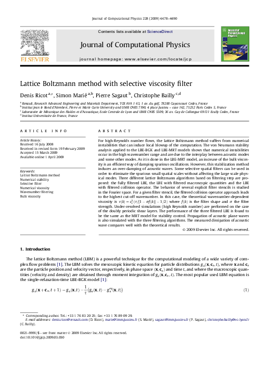 (PDF) Lattice Boltzmann method with selective viscosity filter (PDF) Lattice Boltzmann method with selective viscosity filter