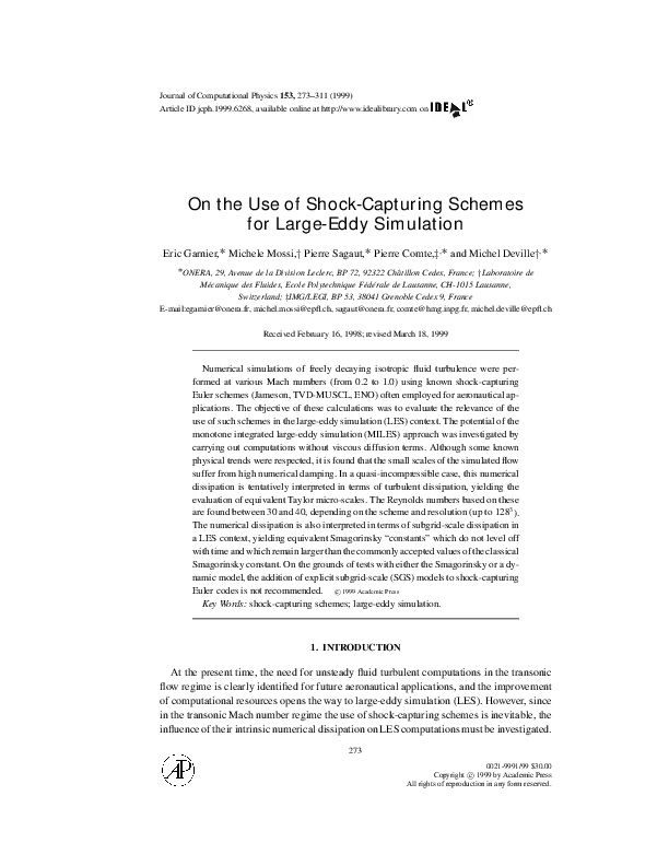 Pdf On The Use Of Shock Capturing Schemes For Large Eddy Simulation