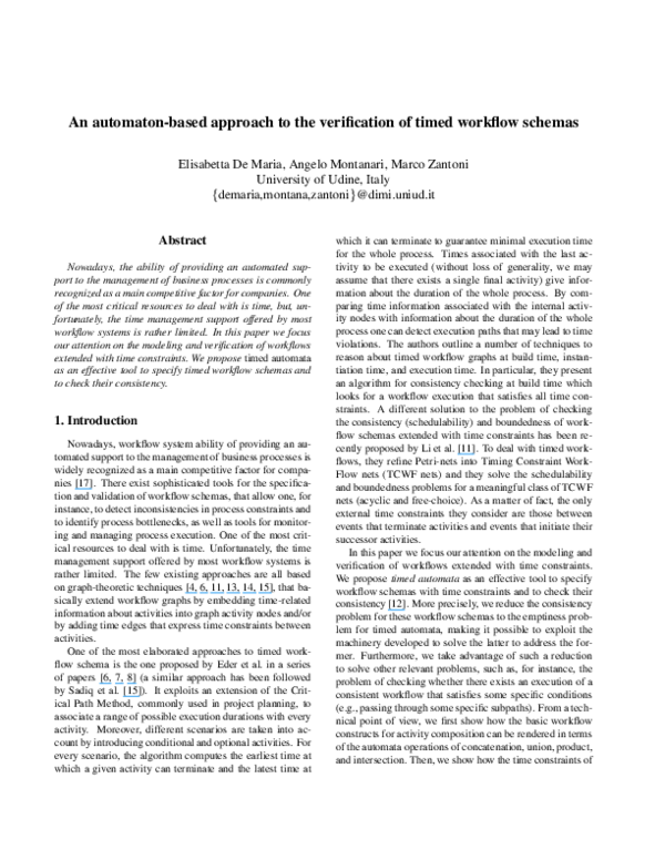 (PDF) An automaton-based approach to the verification of timed workflow schemas