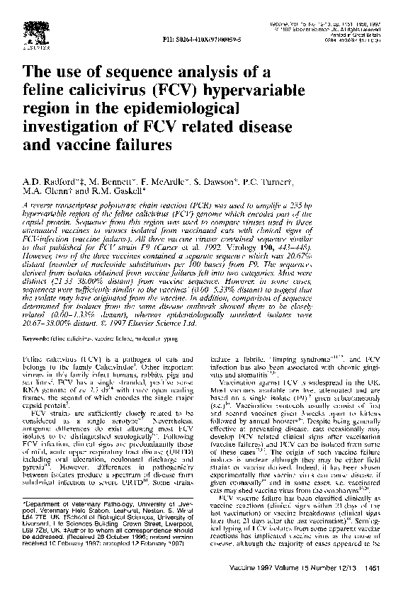 (PDF) Characterization of a strain of feline calicivirus isolated from ...