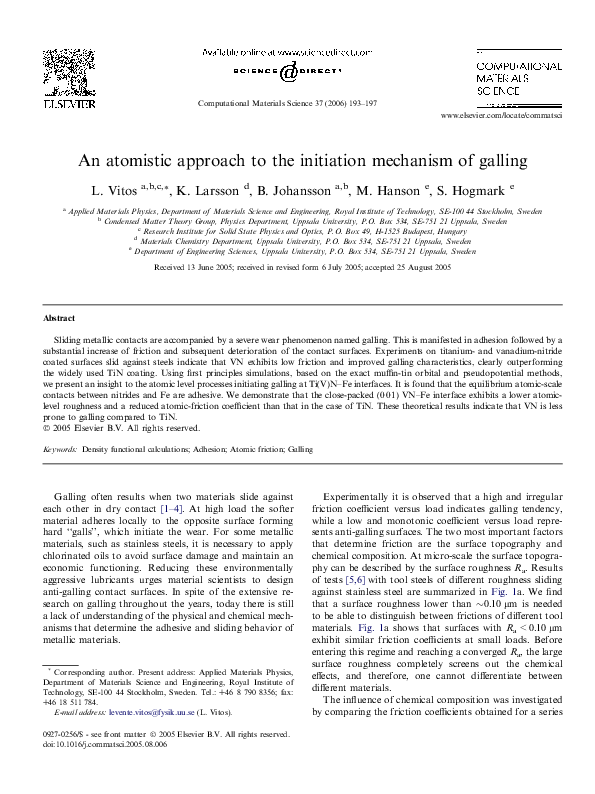 (PDF) An atomistic approach to the initiation mechanism of galling