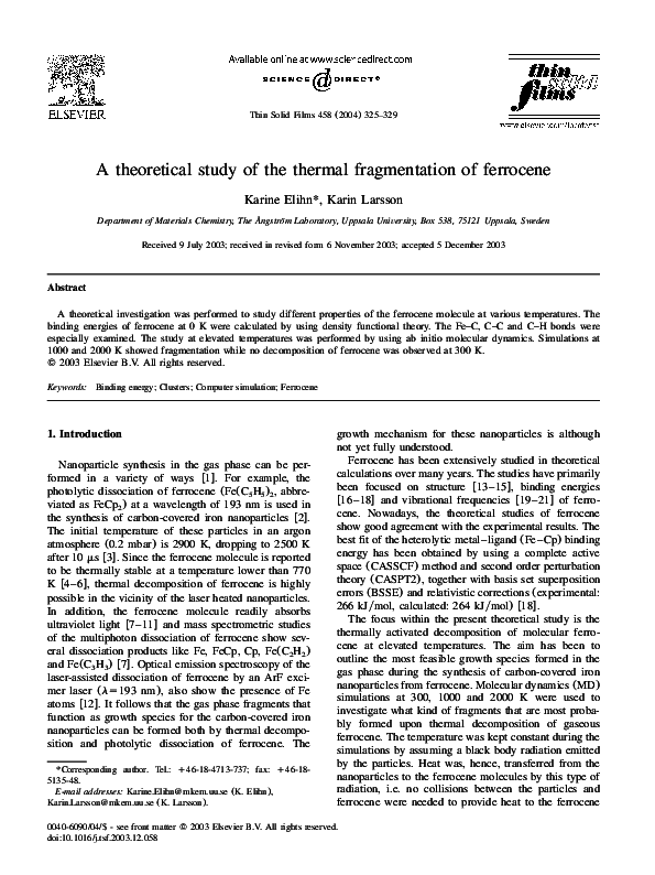 (PDF) A theoretical study of the thermal fragmentation of ferrocene
