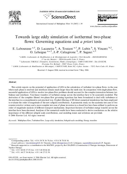 Pdf Towards Large Eddy Simulation Of Isothermal Two Phase Flows Governingequations And It A