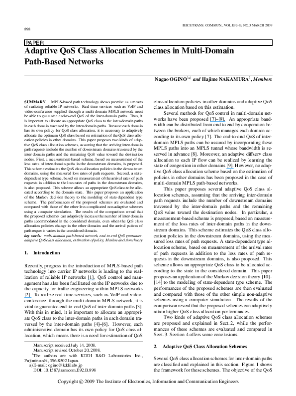 (PDF) Adaptive QoS Class Allocation Schemes in Multi-Domain Path-Based Networks