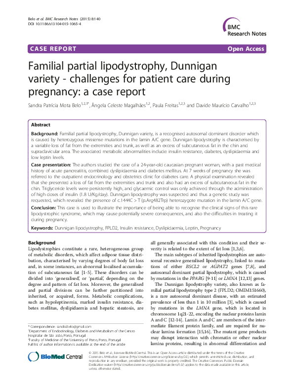 (PDF) Familial partial lipodystrophy, Dunnigan variety - challenges for ...