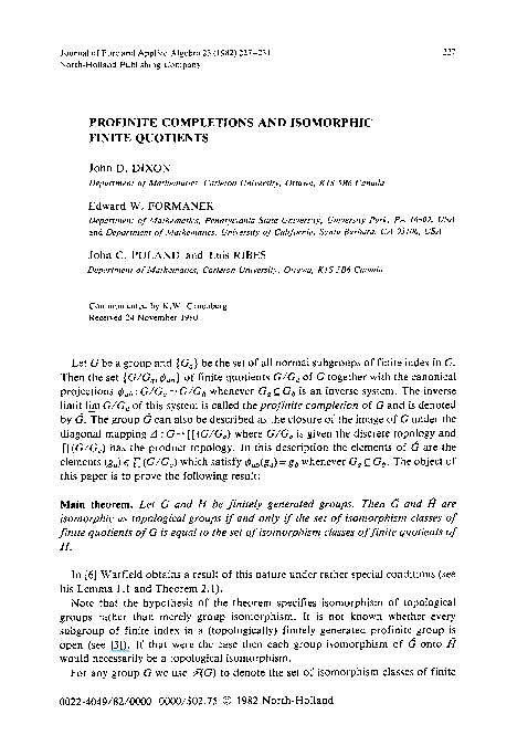 (PDF) Profinite completions and isomorphic finite quotients