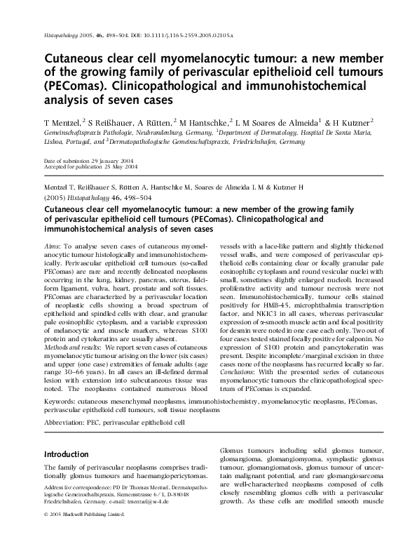 (PDF) Cutaneous clear cell myomelanocytic tumour: a new member of the ...