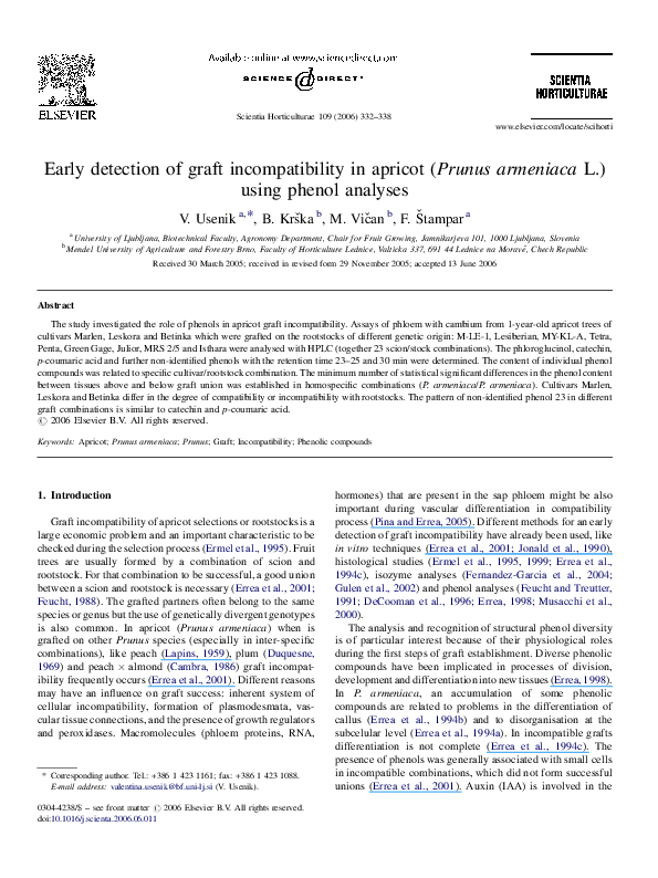 (PDF) Early detection of graft incompatibility in apricot (Prunus ...