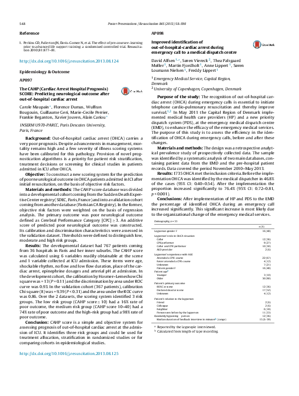 (PDF) The CAHP (Cardiac Arrest Hospital Prognosis) Score: Predicting ...