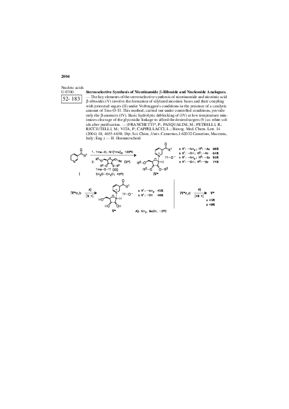 Pdf Stereoselective Synthesis Of Nicotinamide β Riboside And Nucleoside Analogues