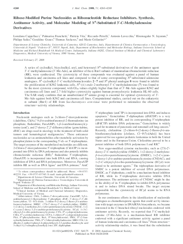 (PDF) Ribose-Modified Purine Nucleosides as Ribonucleotide Reductase ...
