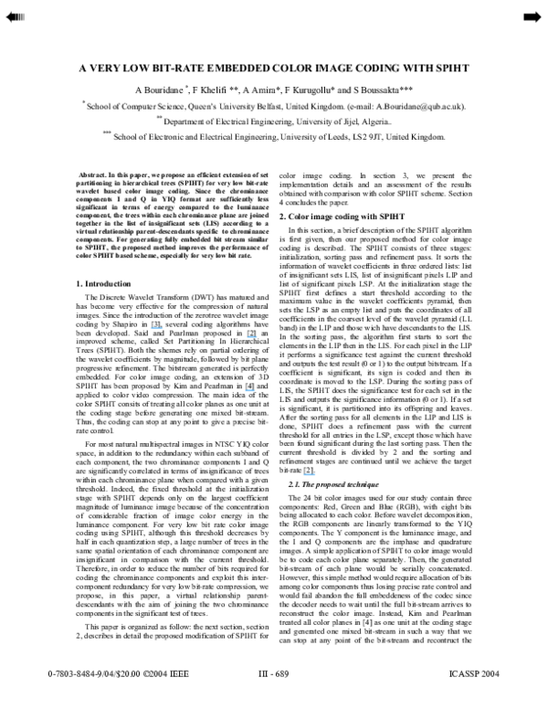 (PDF) A very low bit-rate embedded color image coding with SPIHT