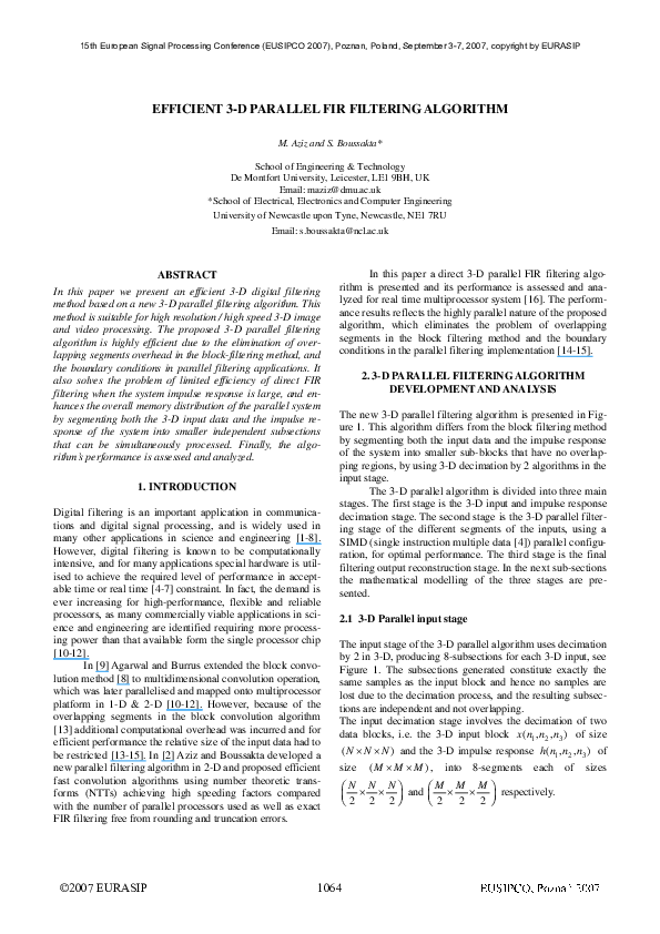 Pdf Efficient 3 D Parallel Fir Filtering Algorithm