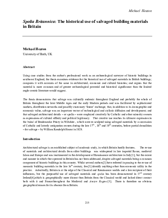 (PDF) Spolia Britannica: the historical use of salvaged building ...