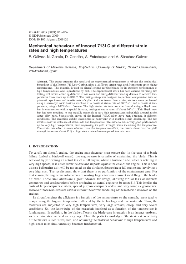 (PDF) Mechanical behaviour of Inconel 713LC at different strain rates ...