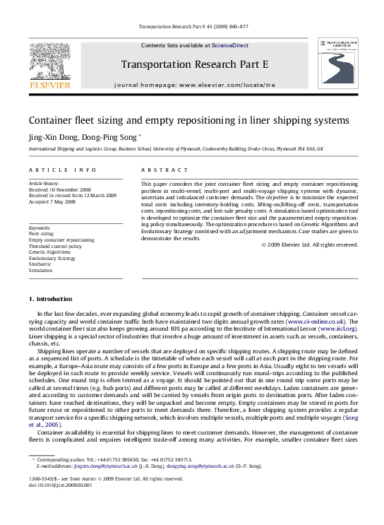 (PDF) Container fleet sizing and empty repositioning in liner shipping systems