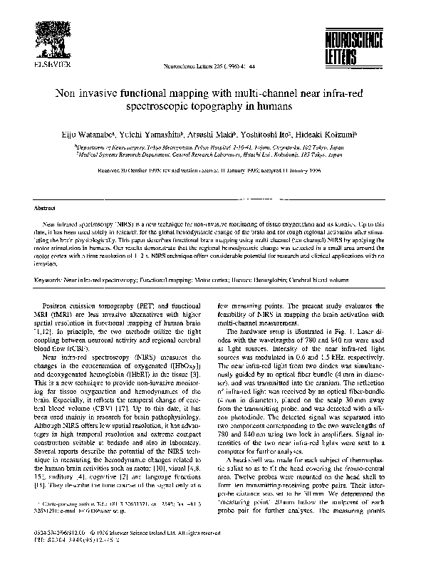 (PDF) Non-invasive functional mapping with multi-channel near infra-red spectroscopic topography ...
