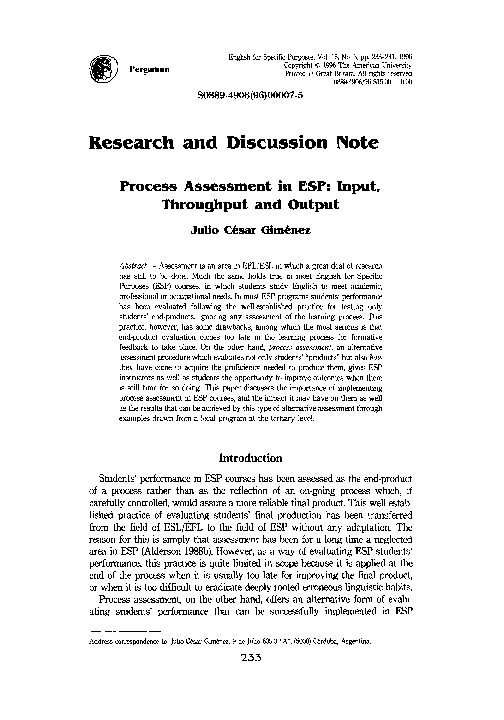 (PDF) Process assessment in ESP: Input, throughput and output