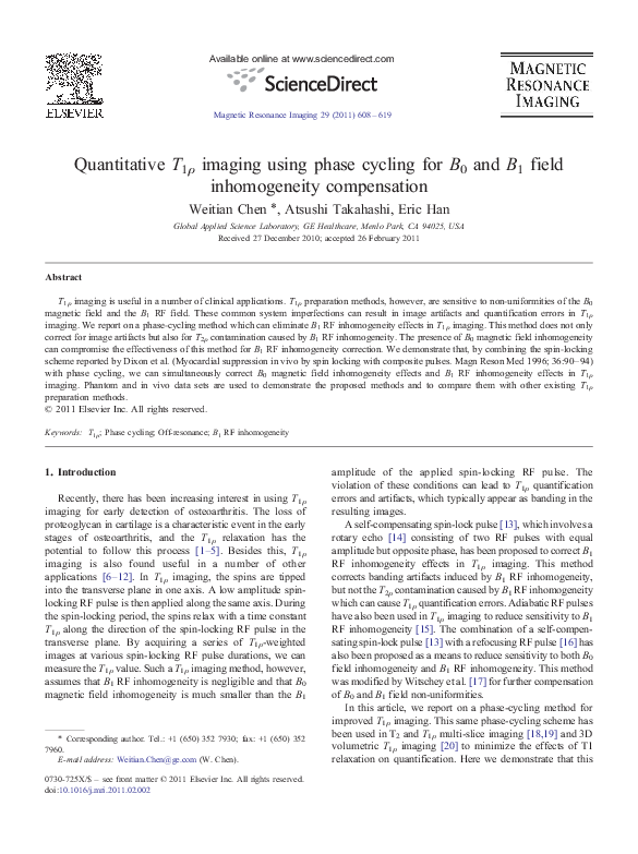 (PDF) Quantitative T1ρ imaging using phase cycling for B0 and B1 field ...