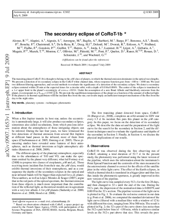 (PDF) The secondary eclipse of CoRoT-1b
