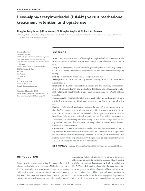 (PDF) Levo-alpha-acetylmethadol (LAAM) versus methadone: treatment ...