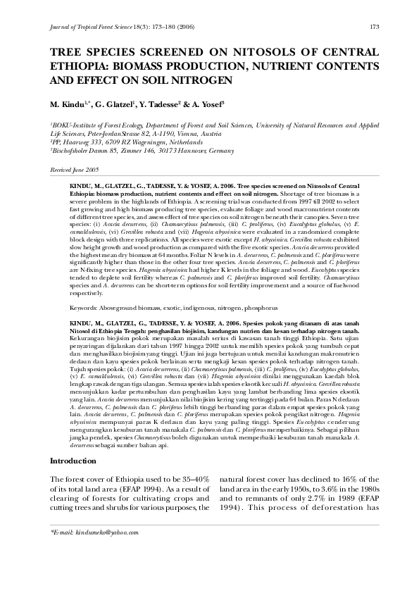 (PDF) Tree species screened on Nitosols of Central Ethiopia: biomass ...