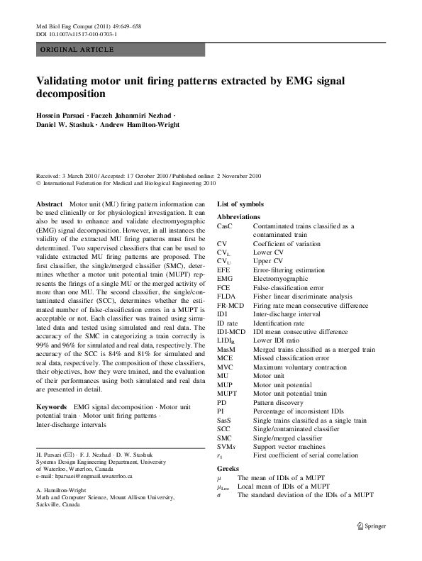 (PDF) Validating motor unit firing patterns extracted by EMG signal ...