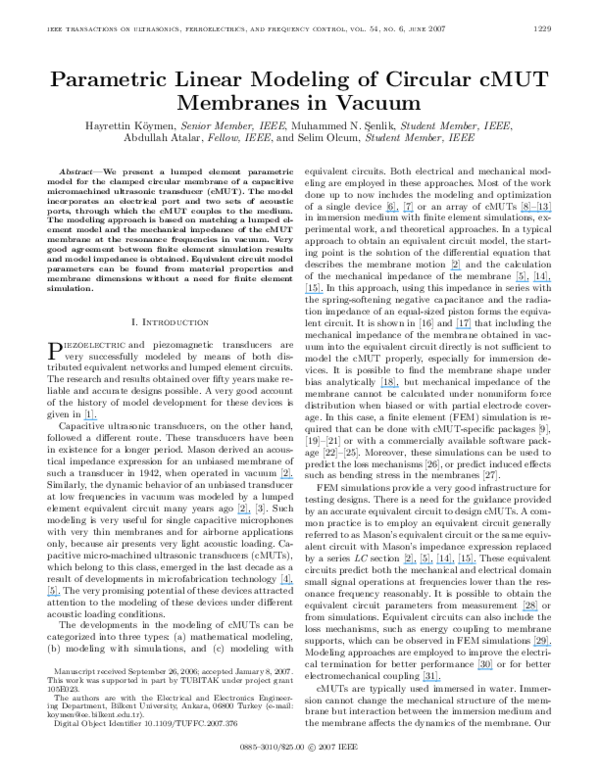 (PDF) Parametric linear modeling of circular cMUT membranes in vacuum