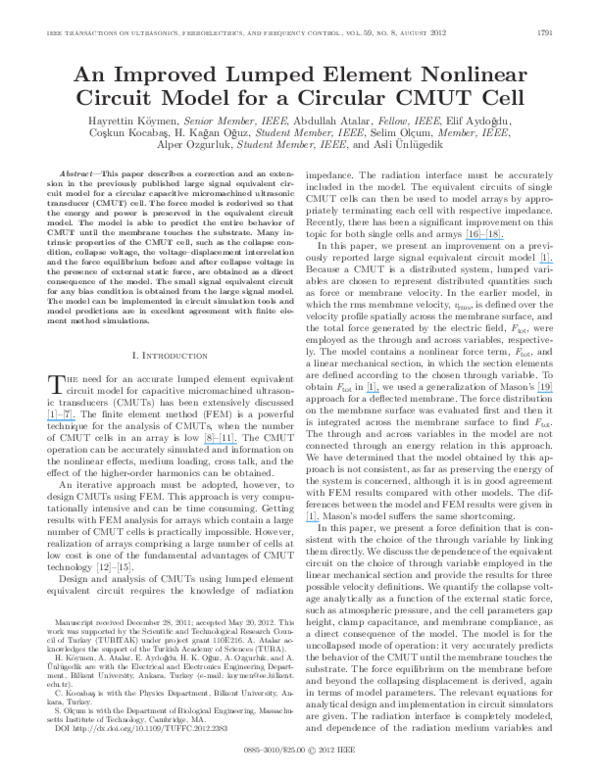 (PDF) An improved lumped element nonlinear circuit model for a circular CMUT cell