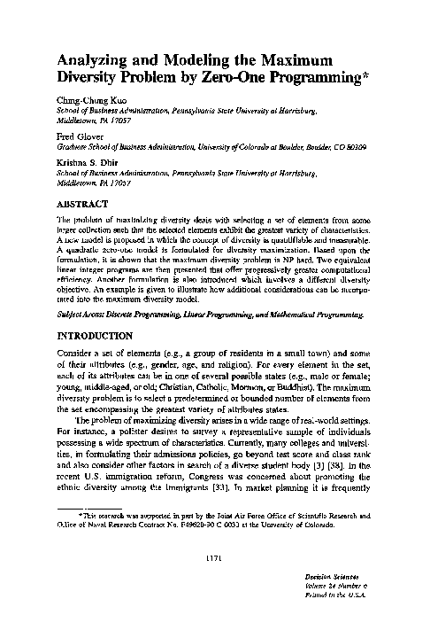 (PDF) Analyzing and Modeling the Maximum Diversity Problem by Zero-One ...