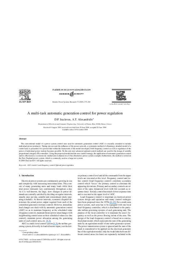Pdf A Multi Task Automatic Generation Control For Power Regulation D Iracleous