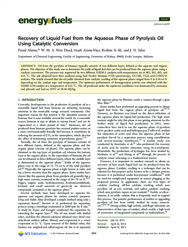 (PDF) Recovery of liquid fuel from the aqueous phase of pyrolysis oil ...