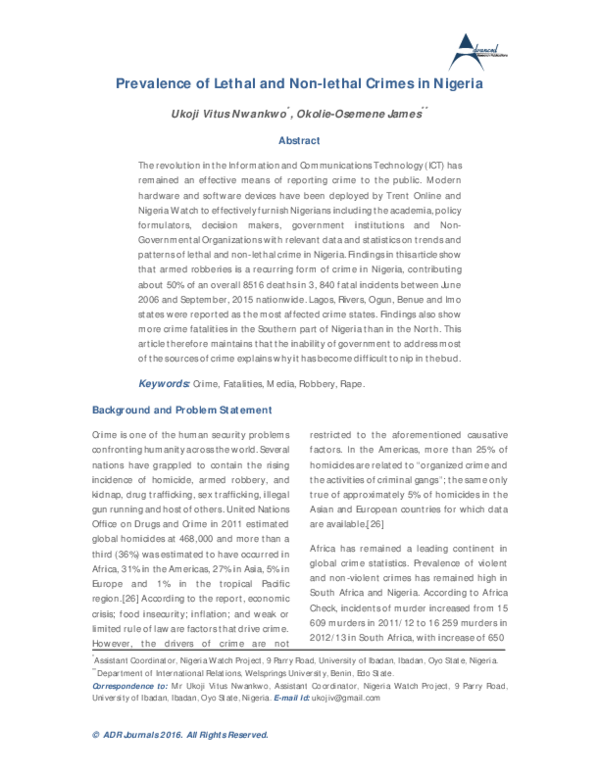 (PDF) Prevalence of Lethal and Non-lethal Crimes in Nigeria Background ...