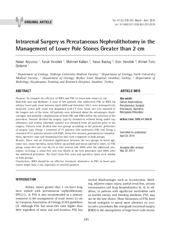 (PDF) Intrarenal Surgery vs Percutaneous Nephrolithotomy in the ...